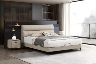 China Modern Luxury Style Upholstered Bed Hotel Furniture Light Beige Faux Leather for sale