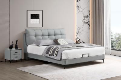 China Italian Style Smog Blue Square Buckle Soft Bed Hotel Furniture Platform Frame for sale