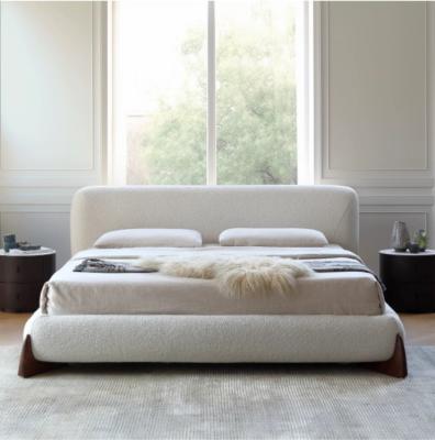 China Lamb Wool Solid Wood Foot Double Bed Apartment Modern Boucle Platform for sale