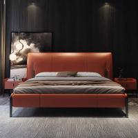 China Italian Minimalist Orange Leather Bed Apartment Furniture Modern Design for sale