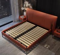 China Italian Minimalist Orange Leather Bed Apartment Furniture Modern Design for sale