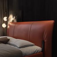 China Italian Minimalist Orange Leather Bed Apartment Furniture Modern Design for sale