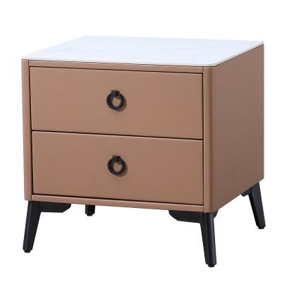 China Modern Luxury Rock Slab Countertop Leather Bedside Table Storage for sale