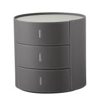 China Modern Luxury Round Leather Bedside Table with 3-Drawer Storage for Bedroom for sale