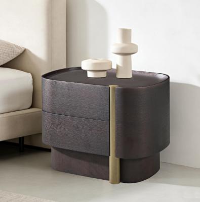 China Modern Luxury Curved Double Drawer Bedside Table Wooden Nightstand for sale