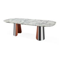 China Modern Double-Column Marble Oval Dining Table Contemporary Design Metal Base for sale
