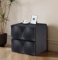 China Mid Ancient Style Red Oak Leather Double Drawer Nightstand Wooden Bedside Table for sale
