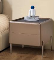 China Khaki Painted Bedside Table Wooden Nightstand Modern Luxury Apartment Furniture for sale