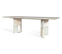 China Italian Luxury Marble Double-Pillar Dining Table Contemporary Statement Hotel Furniture for sale