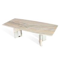 China Italian Luxury Marble Double-Pillar Dining Table Contemporary Statement Hotel Furniture for sale
