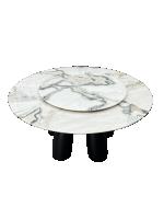 China Wabi Sabi Panda White Marble Round Dining Table with Lazy Susan for sale