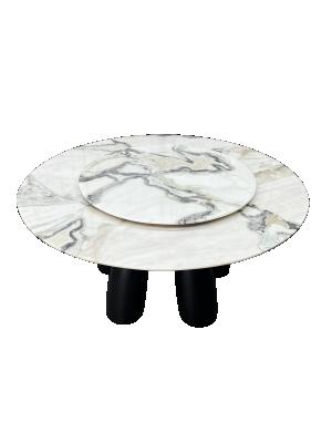 China Wabi Sabi Panda White Marble Round Dining Table with Lazy Susan for sale