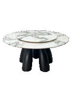 China Wabi Sabi Panda White Marble Round Dining Table with Lazy Susan for sale