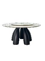 China Wabi Sabi Panda White Marble Round Dining Table with Lazy Susan for sale