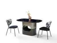 China Sculptural Oval Black Stone Dining Table Contemporary Luxury Design for sale