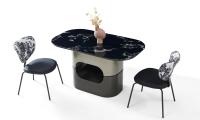 China Sculptural Oval Black Stone Dining Table Contemporary Luxury Design for sale
