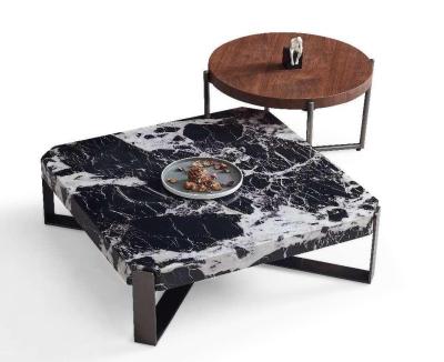 China Italian Minimalist Marble Coffee Table Side Table Combination Modern Living Room for sale