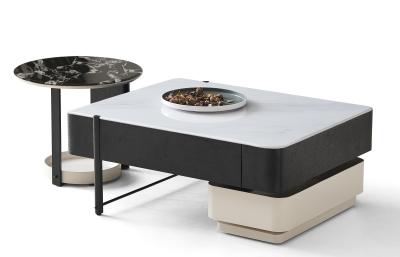 China Modern Luxury Black White Contrasting Storage Coffee Table Minimalist Design for sale
