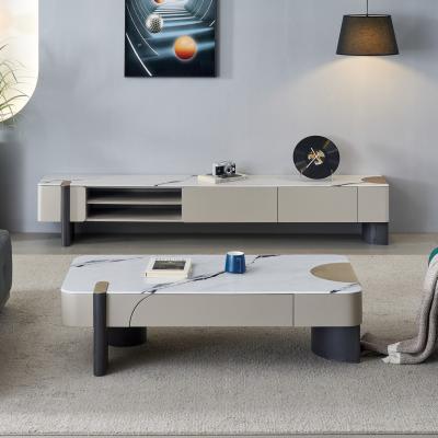 China Italian Style Contemporary Tea Table Minimalist Rock Slab TV Cabinet Combination for sale