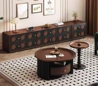 China Mid Ancient Style Circular Coffee Table TV Cabinet Combination 2200*400*530mm for sale