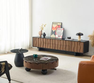 China Classic TV Cabinet Coffee Table Combination Mid Ancient Wave Pattern Wooden Tv Cabinet for sale