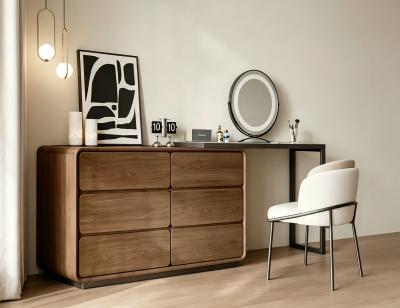 China Mid-Century Walnut Wood Bedroom Makeup Desk With Storage Extendable Dresser And Vanity Combo for sale