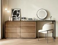China Mid-Century Walnut Wood Bedroom Makeup Desk With Storage Extendable Dresser And Vanity Combo for sale