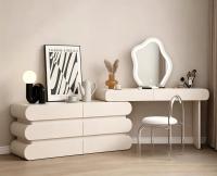 China Cream Modern Extendable Makeup Vanity Desk Combo with LED Cloud Mirror for sale