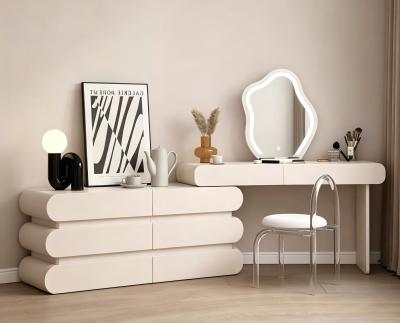 China Cream Modern Extendable Makeup Vanity Desk Combo with LED Cloud Mirror for sale