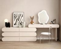 China Cream Modern Extendable Makeup Vanity Desk Combo with LED Cloud Mirror for sale