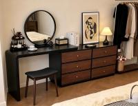 China Mid-Century Black Walnut Vanity Dresser Combo Black Walnut Makeup Desk for sale