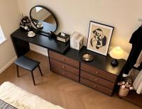 China Mid-Century Black Walnut Vanity Dresser Combo Black Walnut Makeup Desk for sale