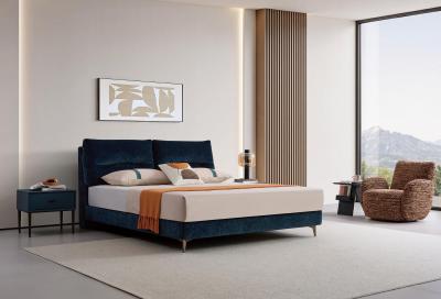 China Modern minimalist chenille fabric bedroom bed ，Apartment furniture for sale