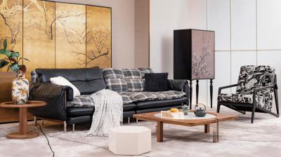 China Modern Chinese style fabric leather splicing sofa combination for sale