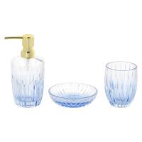 China Cone Shape Vertical Stripe Glass Bath Accessory Set Ombre Blue Color for sale