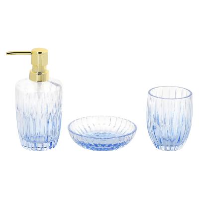 China Cone Shape Vertical Stripe Glass Bath Accessory Set Ombre Blue Color for sale