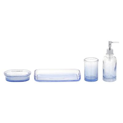 China Ombre Blue Glass Bath Accessories Set For Home Hotel Bubble Effect for sale