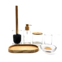 China Clear Color Glass Bath Countertop Set Round Shape With Wood Parts for sale