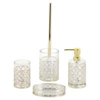 China Clear Glass Bathroom Accessories Set With Golden Swirl Design Luxury for sale