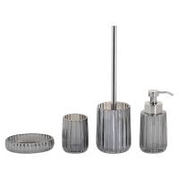 China Vertical Stripe Glass Bathroom Accessories Set Glass Soap Dispenser Nickle Ion Plating for sale