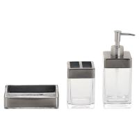 China Vintage Look 3pcs Bath Accessories Set Clear Glass And Brushed Metal for sale