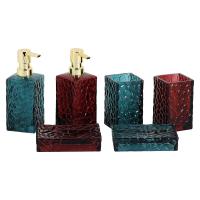 China Honeycomb Debossed Design Glass Bathroom Accessories In Red And Green for sale