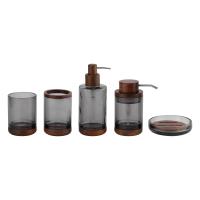 China Acacia Wood Glass Bathroom Accessories With Natural Soap Dispenser Pump Head for sale