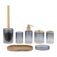 China Six Piece Unique Bathroom Accessories Set Glass Lotion Dispenser Bottle 18.8Hcm With Hammered Dots for sale