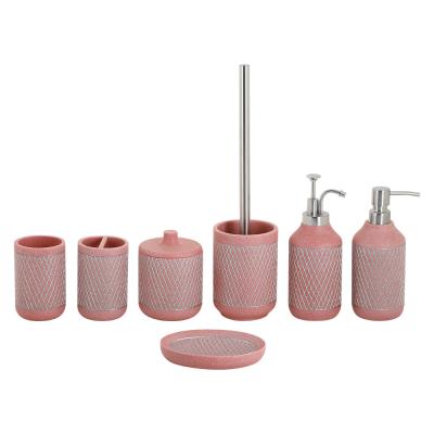 China Sand Stone Polyresin Bathroom Accessories Silver Hand Painted PINK Color for sale