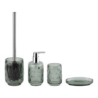 China Round Green Glass Bathroom Accessories Set Shower Toothbrush Holder With Jumbo Dots And Diamond Accents for sale