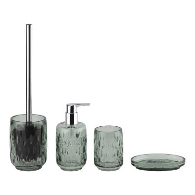China Round Green Glass Bathroom Accessories Set Shower Toothbrush Holder With Jumbo Dots And Diamond Accents for sale