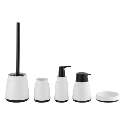 China White Polyresin Bathroom Set With Black Pump Head 12 X 2.6cm Soap Tray For Shower for sale
