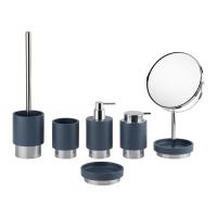 China Chrome Plating Base Polyresin Bathroom Accessories Bathroom Countertop Accessories Set Round  With Pale Blue Resin for sale