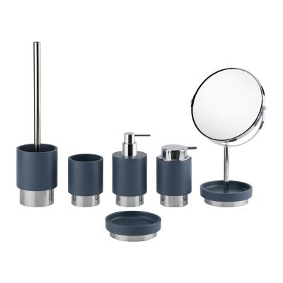China Chrome Plating Base Polyresin Bathroom Accessories Bathroom Countertop Accessories Set Round  With Pale Blue Resin for sale